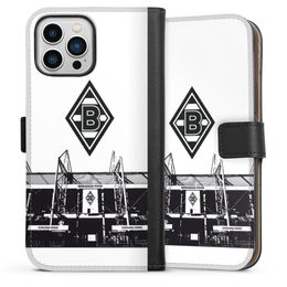 DeinDesign iPhone 13 Pro Max Handy Klapph&uuml;lle Handyh&uuml;lle aus Kunst Leder schwarz Flip Case Stadium Die Fohlen Borussia M&ouml;nchengladbach Sideflip mit langer Lasche