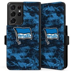 DeinDesign Galaxy S21 Ultra 5G Handy Klapph&uuml;lle Handyh&uuml;lle aus Kunst Leder schwarz Flip Case Flag Hertha Bsc Logo Sideflip mit Lasche