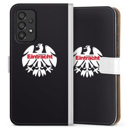 DeinDesign Galaxy A33 5G Handy Klapph&uuml;lle Handyh&uuml;lle aus Kunst Leder wei&szlig; Flip Case Logo Retro Eagle Sideflip mit Lasche