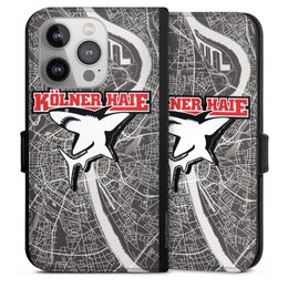 DeinDesign iPhone 14 Pro Handy Klapph&uuml;lle Handyh&uuml;lle aus Kunst Leder schwarz Flip Case K&ouml;lner Haie Ice Hockey Official Licensed Product Sideflip mit langer 