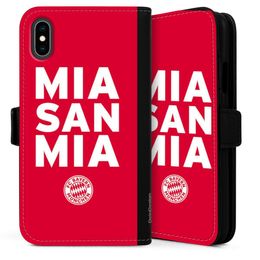 DeinDesign iPhone X Handy Klapph&uuml;lle Handyh&uuml;lle aus Kunst Leder schwarz Flip Case Fcb Mia San Mia Fc Bayern M&uuml;nchen Sideflip mit langer Lasche