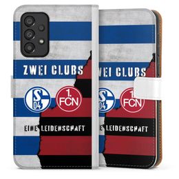 DeinDesign Galaxy A33 5G Handy Klapph&uuml;lle Handyh&uuml;lle aus Kunst Leder wei&szlig; Flip Case Fc Schalke 04 Friendship 1. Fc N&uuml;rnberg Sideflip mit Lasche