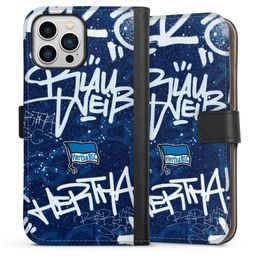 DeinDesign iPhone 13 Pro Max Handy Klapph&uuml;lle Handyh&uuml;lle aus Kunst Leder schwarz Flip Case Official Licensed Product Hertha Bsc Graffiti Sideflip mit langer 