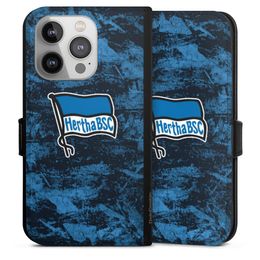 DeinDesign iPhone 14 Pro Handy Klapph&uuml;lle Handyh&uuml;lle aus Kunst Leder schwarz Flip Case Flag Hertha Bsc Logo Sideflip mit langer Lasche