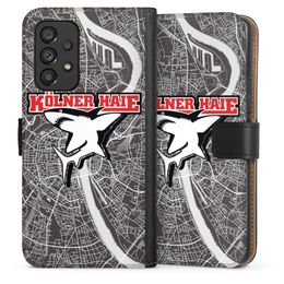 DeinDesign Galaxy A53 5G Handy Klapph&uuml;lle Handyh&uuml;lle aus Kunst Leder schwarz Flip Case Ice Hockey K&ouml;lner Haie Official Licensed Product Sideflip mit langer 