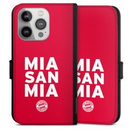 DeinDesign iPhone 14 Pro Handy Klapph&uuml;lle Handyh&uuml;lle aus Kunst Leder schwarz Flip Case Fcb Mia San Mia Fc Bayern M&uuml;nchen Sideflip mit langer Lasche