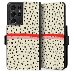 DeinDesign Galaxy S21 Ultra 5G Handy Klapph&uuml;lle Handyh&uuml;lle aus Kunst Leder schwarz Flip Case Stripes Points Kunst Sideflip mit Lasche