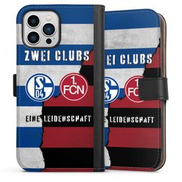DeinDesign iPhone 13 Pro Max Handy Klapph&uuml;lle Handyh&uuml;lle aus Kunst Leder schwarz Flip Case Friendship 1. Fc N&uuml;rnberg Fc Schalke 04 Sideflip mit langer Lasche
