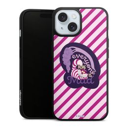 DeinDesign iPhone 15 Handy Premium Silikon H&uuml;lle Handyh&uuml;lle schwarz Case Disney Grinning Cat Alice In Wonderland Silikon Premium Case