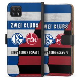 DeinDesign Galaxy A22 5G Handy Klapph&uuml;lle Handyh&uuml;lle aus Kunst Leder schwarz Flip Case Fc Schalke 04 Friendship 1. Fc N&uuml;rnberg Sideflip mit langer Lasche