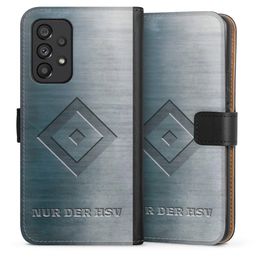 DeinDesign Galaxy A53 5G Handy Klapph&uuml;lle Handyh&uuml;lle aus Kunst Leder schwarz Flip Case Hsv Metallic Look Hamburger Sv Sideflip mit langer Lasche