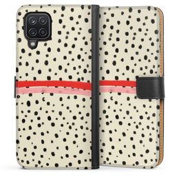 DeinDesign Galaxy A12 Handy Klapph&uuml;lle Handyh&uuml;lle aus Kunst Leder schwarz Flip Case Stripes Points Kunst Sideflip mit langer Lasche