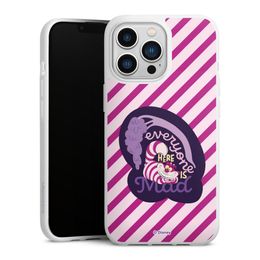 DeinDesign iPhone 13 Pro Handy Silikon H&uuml;lle Case wei&szlig; Handyh&uuml;lle Disney Grinning Cat Alice In Wonderland Silikon Case