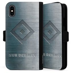 DeinDesign iPhone X Handy Klapph&uuml;lle Handyh&uuml;lle aus Kunst Leder schwarz Flip Case Metallic Look Hsv Hamburger Sv Sideflip mit langer Lasche