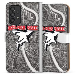 DeinDesign Galaxy A33 5G Handy Klapph&uuml;lle Handyh&uuml;lle aus Kunst Leder wei&szlig; Flip Case Ice Hockey K&ouml;lner Haie Official Licensed Product Sideflip mit Lasche