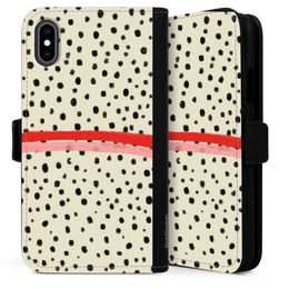 DeinDesign iPhone X Handy Klapph&uuml;lle Handyh&uuml;lle aus Kunst Leder schwarz Flip Case Stripes Points Kunst Sideflip mit langer Lasche