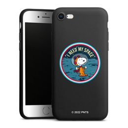 DeinDesign iPhone SE (2020) Handy Premium Silikon H&uuml;lle Handyh&uuml;lle schwarz Case Peanuts Snoopy Weltall Silikon Premium Case