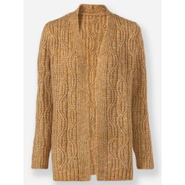 WITT Damen Strickjacke in offener Longform, ocker-meliert, Gr&ouml;&szlig;e 38