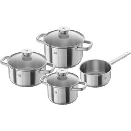 Topf-Set Zwilling "Joy", silber (silberfarben), Töpfe, Glasdeckel, Sandwichboden, sehr gute Wärmeverteilung, inkl. Füllskala