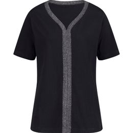 CR&Eacute;ATION L Damen Kurzarmshirt mit Zierband schwarz Gr&ouml;&szlig;e 56
