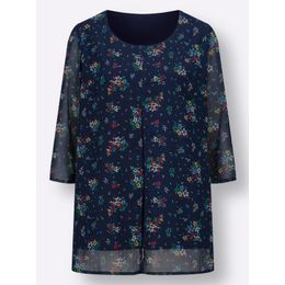 WITT Damen Longbluse im Lagenlook mit Chiffon, marine-pink-bedruckt, Gr&ouml;&szlig;e 50