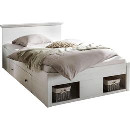 Bett Home Affaire "California Doppelbett im Landhausstil, Stauraumbett mit Schubladen", weiß (pinie weiß), B:155cm H:92cm L:212cm, Betten, Bettgestell in 3 Breiten verfügbar, Liegefläche 90/140/180 x 200 cm