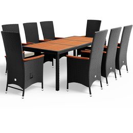 Casaria Polyrattan Garten-Sitzgruppe Rio 9-tlg Schwarz verstellbar