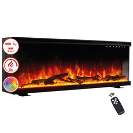 KAMINIO Elektrokamin LEA - Elektrischer 3-in-1 Kamin mit Panoramaview, Heizung, 3D-Flammeneffekt, 12 Flammenfarben, Fernbedienung - 50 Zoll