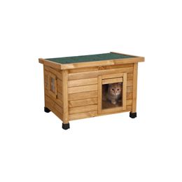 Kerbl Katzenhaus Rustica Katzenh&uuml;tte aus Holz Schwingt&uuml;re mit Lamellen
