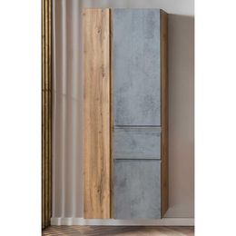 Pharao24.de Großer Badschrank in Wildeichefarben und Beton Grau Made in Germany