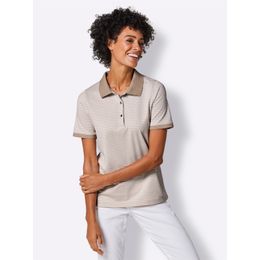 CREATION L PREMIUM Wit Damen Poloshirt mit Druckkn&ouml;pfen, beige-wei&szlig;-geringelt, Gr&ouml;&szlig;e 42