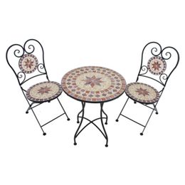 Garden Pleasure 3tlg. Balkon Set Mosaik Garten Terrasse Metall Stuhl Tisch Beistelltisch Stühle