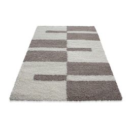 Ayyildiz Designer Hochflor Teppich mit Karo- und Linienmuster, Flauschiger Langflor