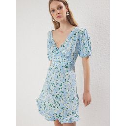 Trendyol Kleid Damen Gr&ouml;&szlig;e 36 hellblau / gelb / smaragd / wei&szlig; Winterkleid
