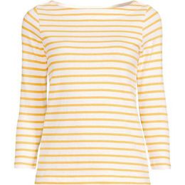 LANDS' END Gestreiftes Baumwollshirt mit 3/4-&Auml;rmeln, Damen,  Wei&szlig;, Baumwolle, by Lands' End
