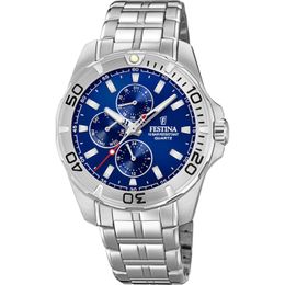 Multifunktionsuhr Festina, silber (silberfarben, blau), Armbanduhren, Herren, Armbanduhr, Quarzuhr, Herrenuhr, Edelstahlarmband,bis 10bar wasserd.