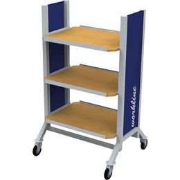 bedrunka hirth Materialwagen workline, 3 Ablageböden, lichtgrau/enzianblau