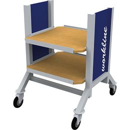 bedrunka hirth Materialwagen workline, 2 Ablageböden, lichtgrau/enzianblau