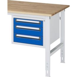 Rau Unterbau-Container, mit 3 Schubladen, BxHxT 480 x 395 x 600 mm, lichtgRau / enzianblau