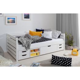 Ticaa Sofabett Naomi inkl. Funktionsschubk&auml;sten, 120x200, Wei&szlig;
