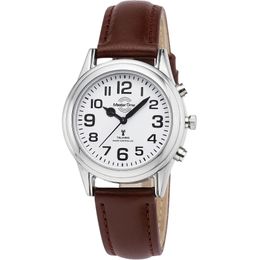 Funkuhr MASTER TIME "Sprechende Funkuhr", braun, Armbanduhren, Damen, Armbanduhr, Quarzuhr, Damenuhr, Lederarmband