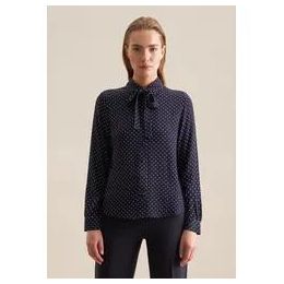 Schluppenbluse Seidensticker, Damen, Gr. M38, blau (dunkelblau), 100% Viskose, gemustert, gepunktet, regular fit, ohne Ausschnitt, Blusen, 1/1 Druck