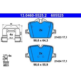 ATE Bremsbelagsatz, Scheibenbremse hinten rechts links mit Zubehör für TOYOTA BMW 04466-WAA02 34206888831 04466-WAA01 13.0460-5525.2