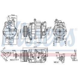 NISSENS Kompressor, Klimaanlage 12V für SKODA VW SEAT AUDI 7E0820803F 7E0820803 7E0820803D 890173