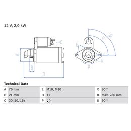 Bosch Starter 12V für BMW 12417788682 12412344232 12417788680 0 986 022 880