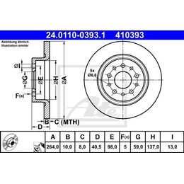 ATE Bremsensatz-Hinterachse Bremsensatz, Scheibenbremse hinten rechts links voll 264mm für FIAT 52026321 52067391 77367717 SG00000CIK