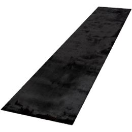 Läufer Paco Home "Rabbit 780", schwarz, B:80cm H:26mm L:300cm, Polyester, Teppiche, Kunstfell, Kaninchenfell-Haptik, ein echter Kuschelteppich, Uni-Farben