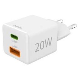 hama 00201991 Schnellladeger&auml;t, 1x USB-C, 1x USB-A, Mini-Ladeger&auml;t, PD, 20 W, Wei&szlig;