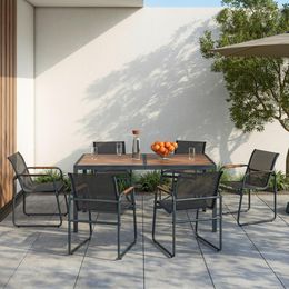 Ambia Garden Gartenset , Grau, Natur, Dunkelgrau , Metall, Kunststoff, Textil , 7-teilig , 59.5x160x50 cm , Balkonmöbel, Balkonmöbel-Sets