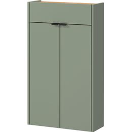 Schuhschrank Germania "Ameca, hängend & stehend montierbar", grün (taupegrün, navarra, eiche, nachbildung), B:56cm H:97cm T:22cm, Spanplatte, Schränke, mit Soft-Close, Platz für bis zu 10 Paar Schuhe, Made in Germany